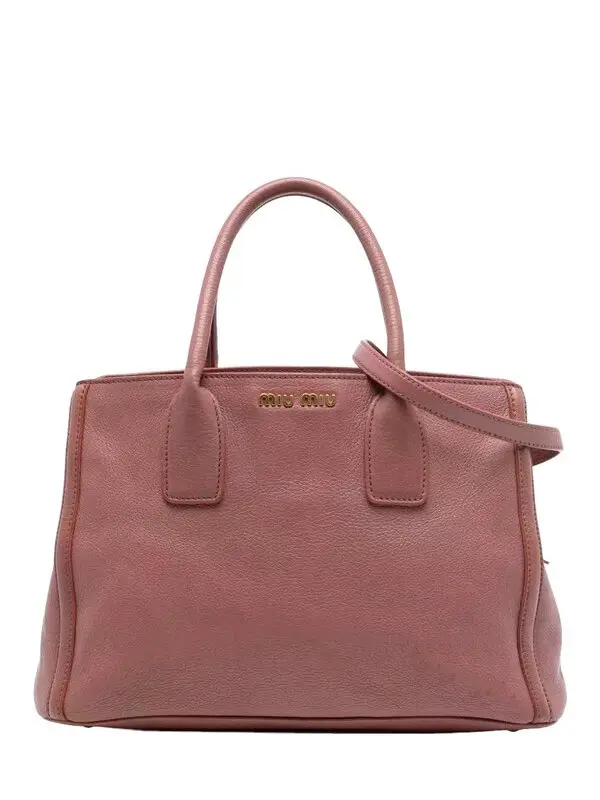 Miu Miu 2021-2025 Leather Madras Tote Satchel - Brown