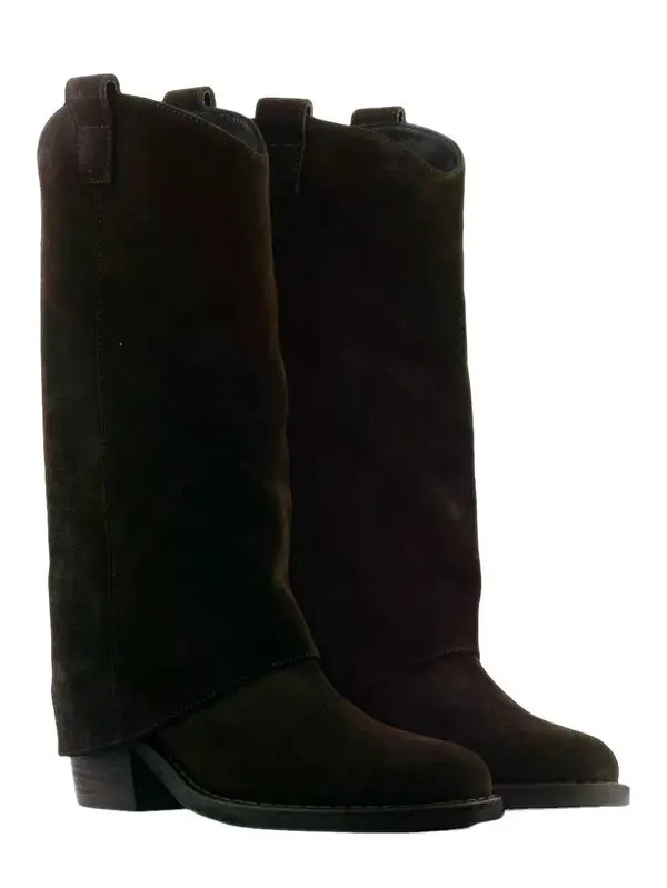 PAUL WARMER Suede Gaiter-overlay Knee-high Boots - Brown