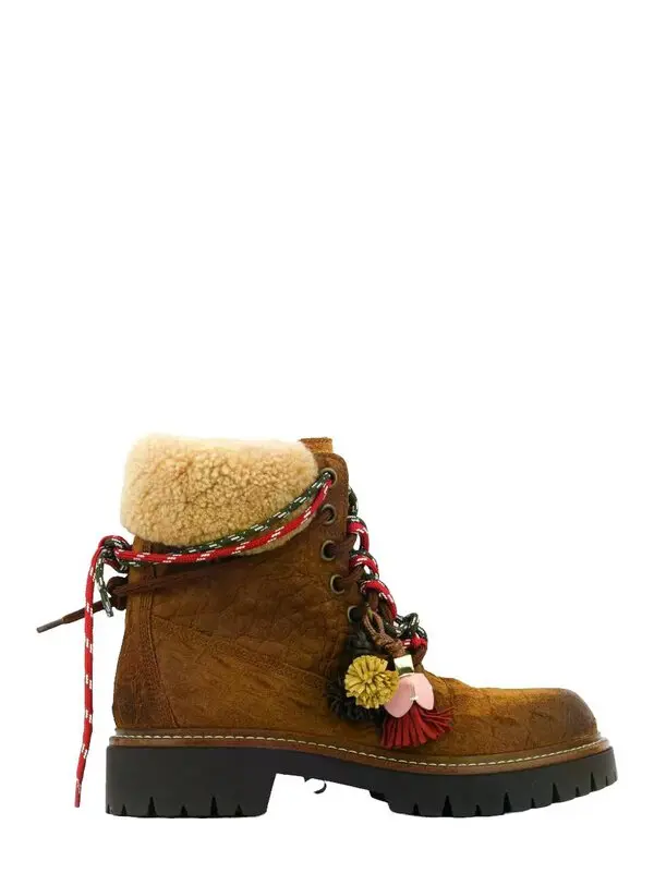 Elena Iachi Pom-pom Lace-up Ankle Boots - Brown