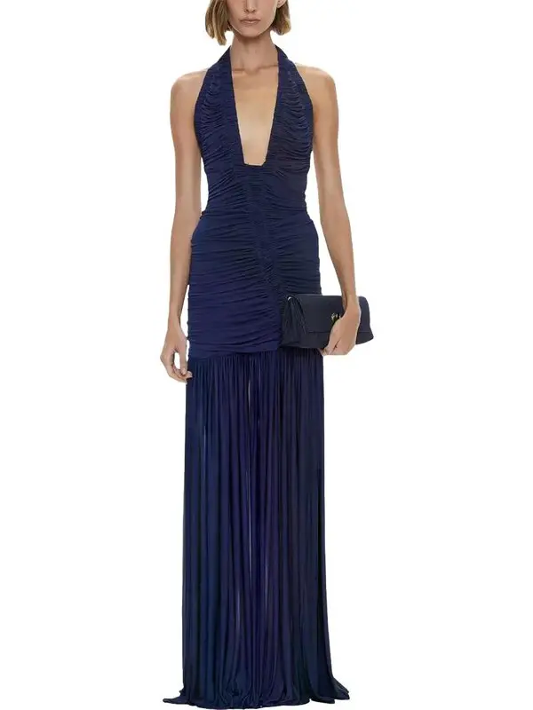 Christopher Esber Orion Ruched Halterneck Maxi Dress - Blue