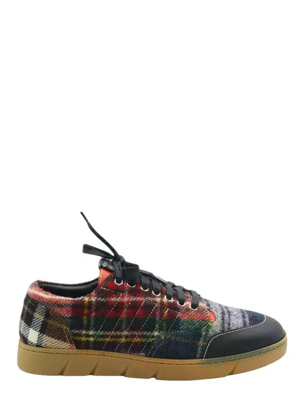 Loewe Plaid Leather-trim Sneakers - Red