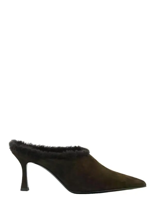GUGLIELMO ROTTA Shearling-trim Suede Mules - Brown