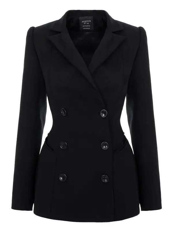 AVENUE N°29 Hourglass Double Breasted Wool Blazer - Black