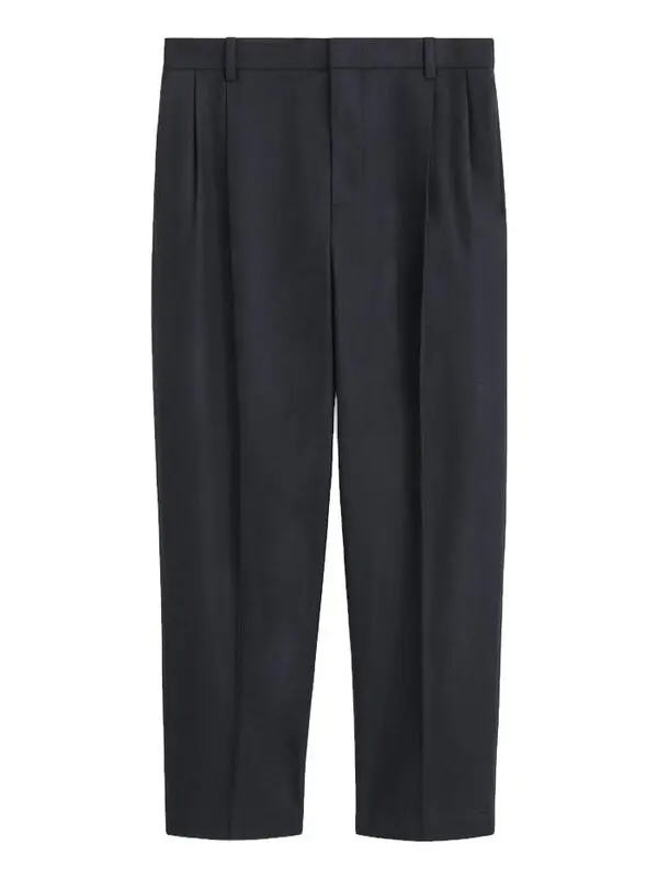 Cos Pleated Wool Relaxed-fit Straight-leg Pants - Navy