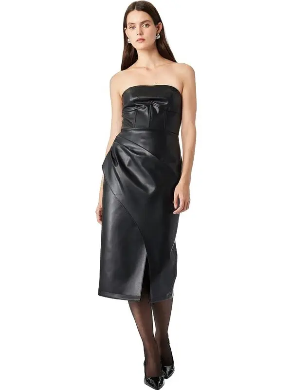 Koton Faux Leather Wrap Corset Dress - Black