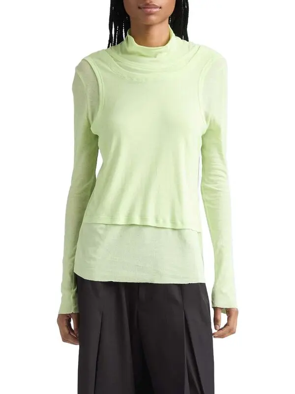 MELITTA BAUMEISTER Double Layer Cotton Turtleneck Top - Soft Lime