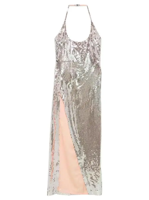 Attico Sequin-embellished Halterneck Dress - Silver