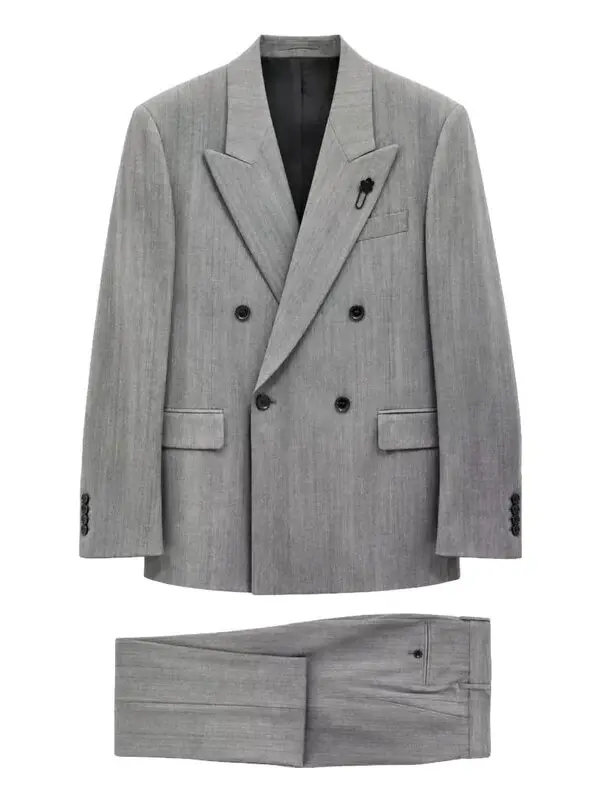 LARDINI Double-breasted Patterned Suit - Grey
