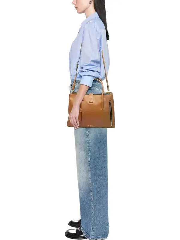 Miu Miu 2010-2026 Goatskin Madras Satchel - Brown