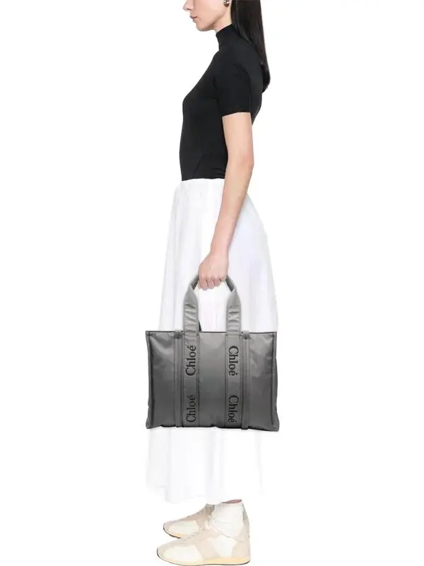 Chloé 2021-2026 Large Nylon Woody Tote Bag - Grey