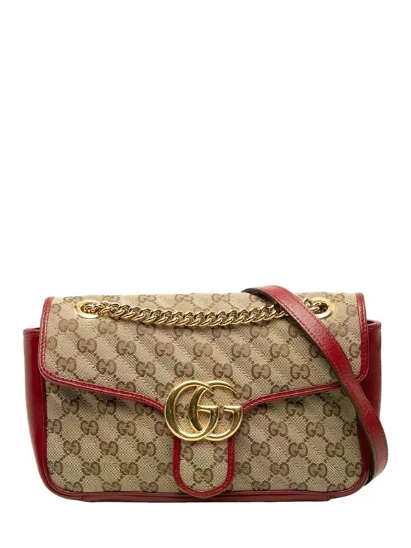 Gucci 2016-2026 Medium Gg Marmont Matelasse Diagonal Gg Canvas And Leather Shoulder Bag - Neutrals