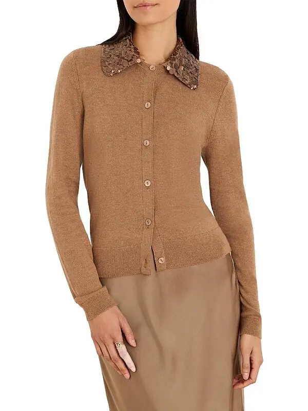 NIC+ZOE Sequin Collar Cardigan - Hazelnut