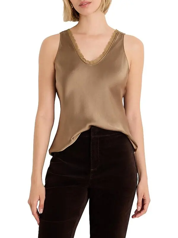 NIC+ZOE Day Gloss Lace Trim Tank - Hazelnut