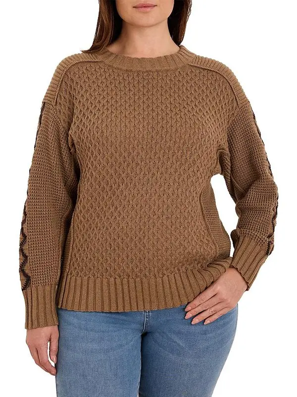 NIC+ZOE Criss Cross Mixed Stitch Sweater - Hazelnut