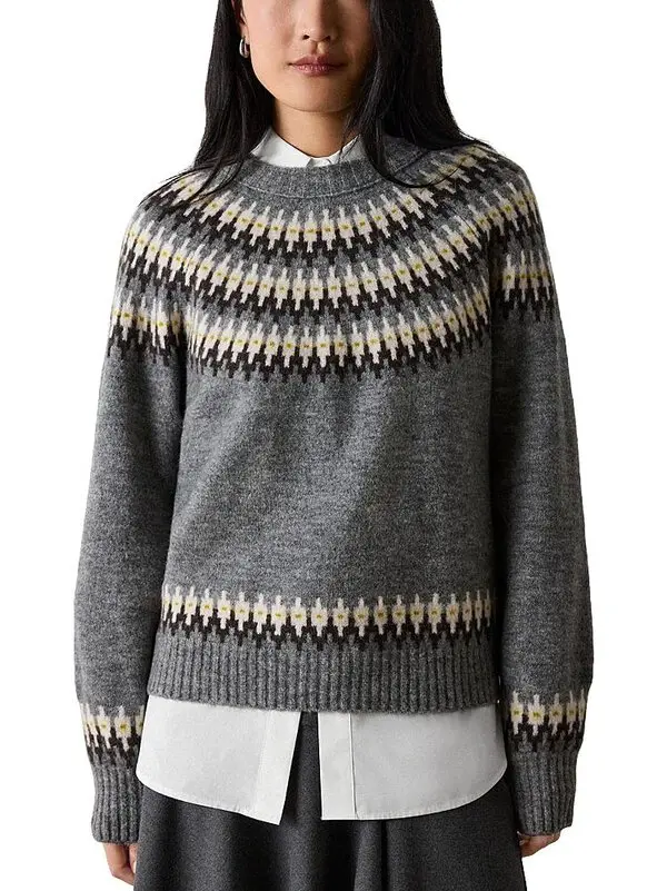 Whistles Fair Isle Round Neck Sweater - Grey/multi