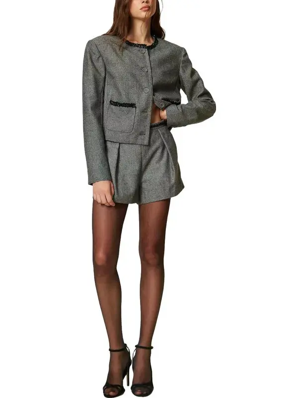 TWINSET Chevron Wool Blend Shorts - Grey