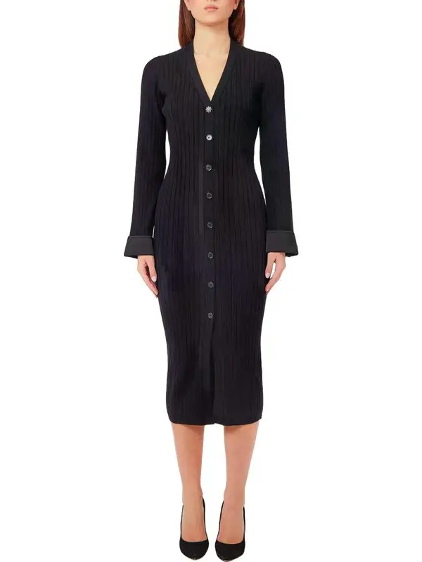 Liu Jo Ribbed-knit Button-down Midi Dress - Black