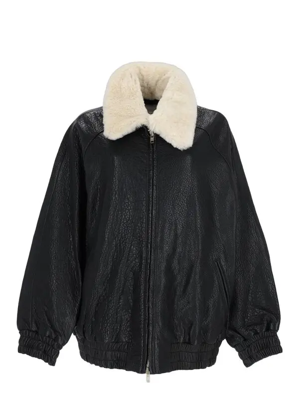 STAND STUDIO Collar Lamb Leather Jacket - Black