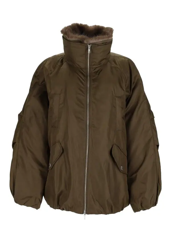 STAND STUDIO Collar Nylon Mini Jacket - Green