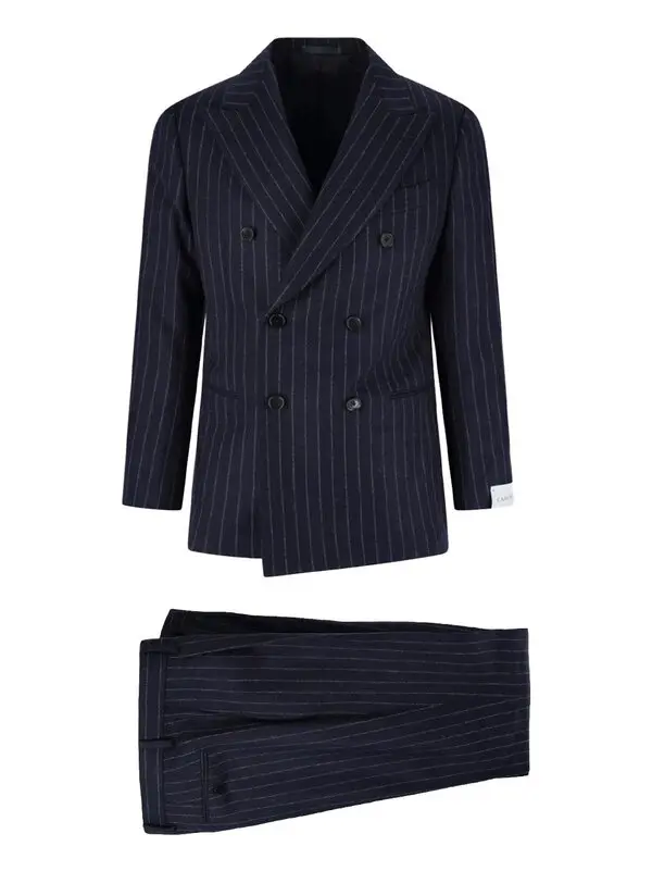 Caruso Double-breasted Pinstripe Suit - Blue