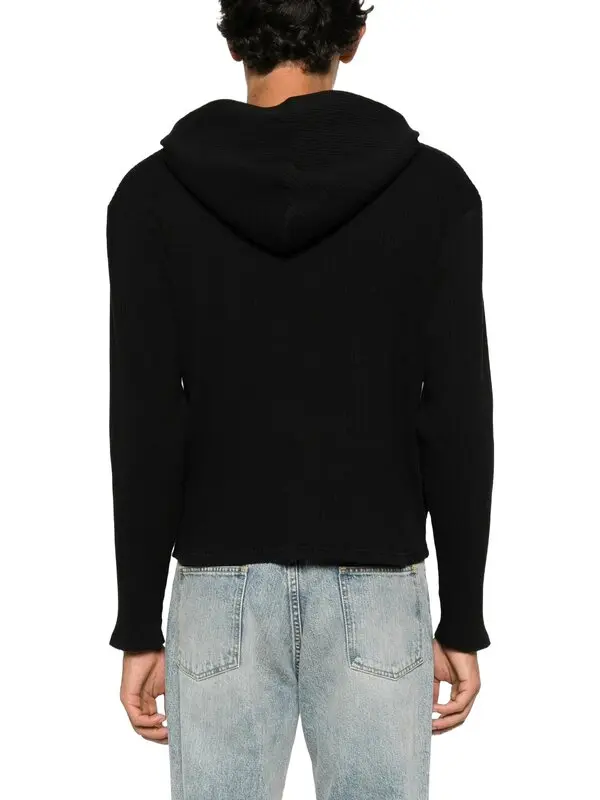 SUNFLOWER Mini Ribbed Knit Hoodie With Front Zip - Nero