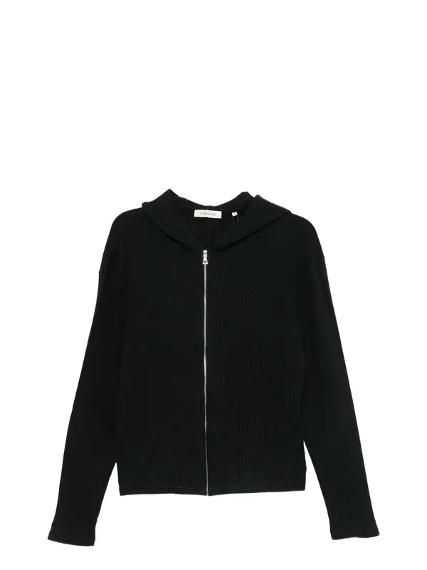 SUNFLOWER Mini Ribbed Knit Hoodie With Front Zip - Nero