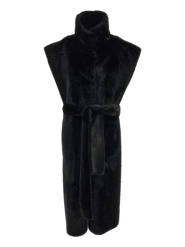 STAND STUDIO Oaklynn Long Faux Fur Vest With Belt - Multicolor