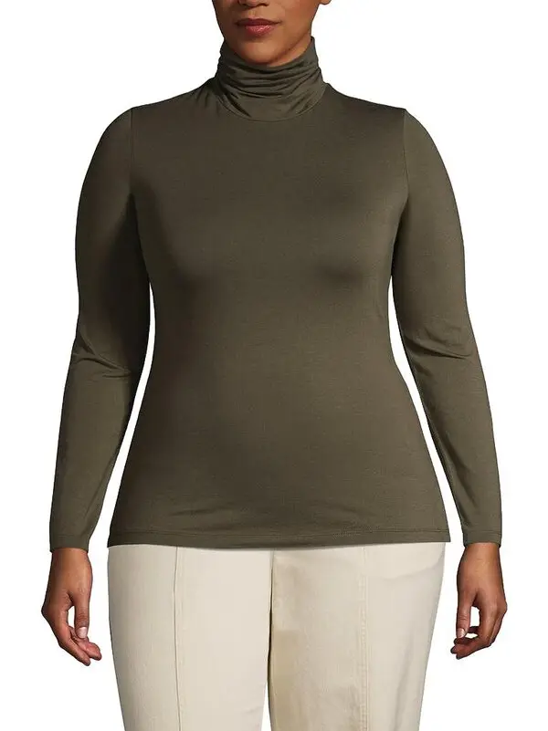 LANDS' END Lightweight Jersey Long Sleeve Turtleneck - Forest Moss