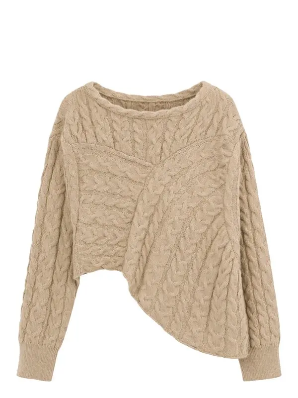BELSIZE25 Brown/neutrals/yellow Cable Knit Asymmetric Jumper In Cream - Brown/yellow