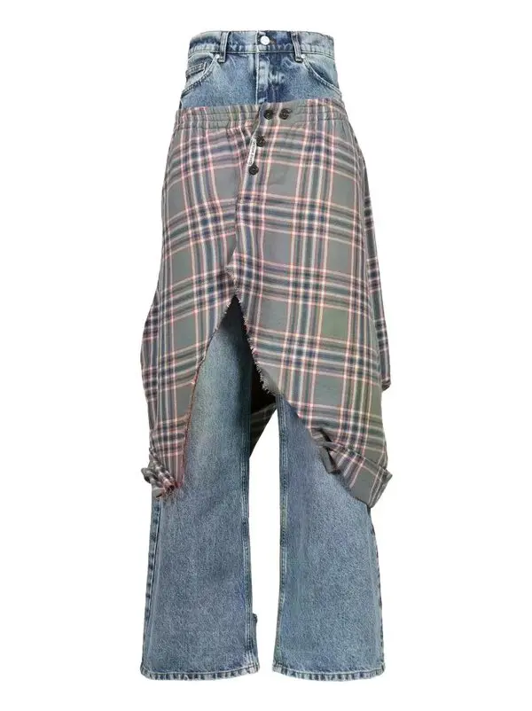Natasha Zinko Layered Check-pattern Jeans - Blue