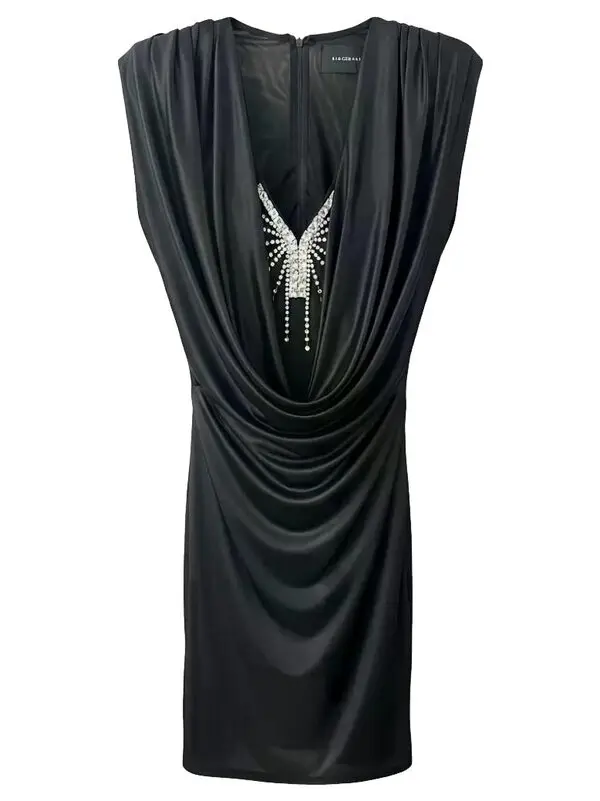 John Richmond Crystal-embellished Draped Mini Dress - Black