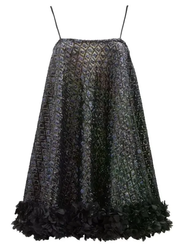 Loretta Caponi Sequin-embellished Floral-appliqué Mini Dress - Black