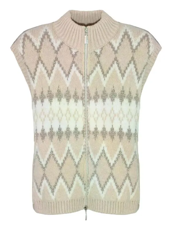Pho Firenze Jacquard-knit Zip-up Waistcoat - Neutrals