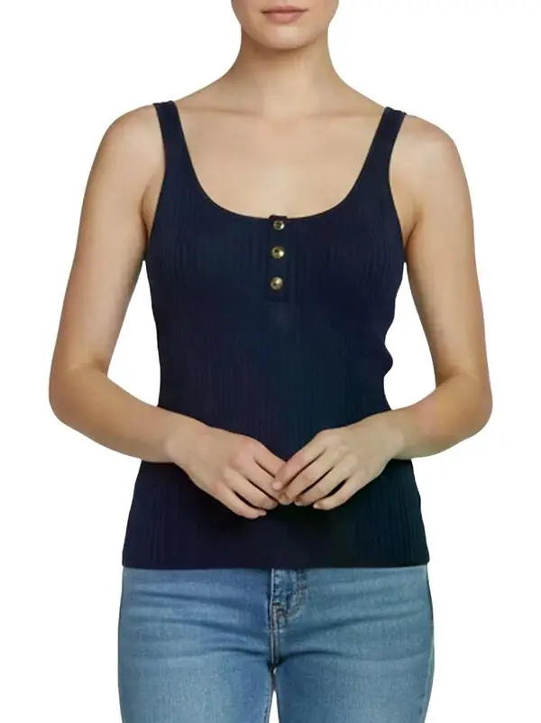 Sandro Rib-knit Button-detail Top - Blue