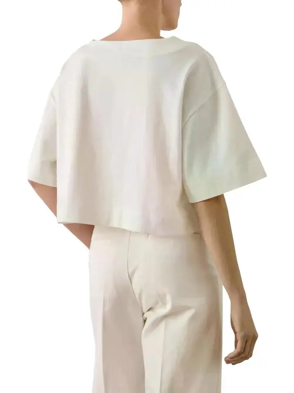 Soeur Davina Boat-neck Cropped T-shirt - Neutrals