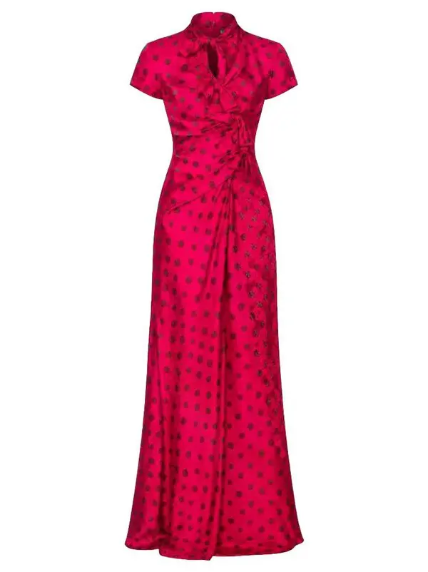 Saloni Kelly Polka-dot Jacquard Maxi Dress - Red