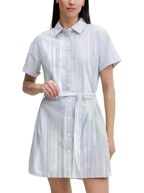 Helly Hansen Striped Belted Shirt Mini Dress - Blue