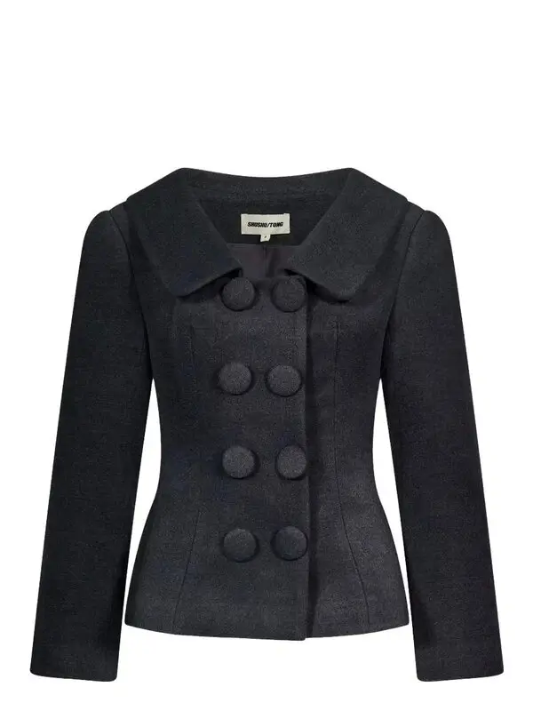 SHUSHU/TONG Double-breasted Peter Pan Collar Fitted Blazer - Grey
