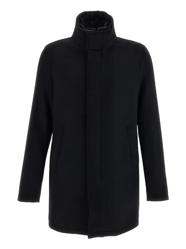 Herno Cappotto In Lana Con Eco Pelliccia - Nero