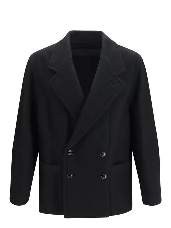 LEMAIRE Short Double-breasted Wool And Alpaca Coat - Black