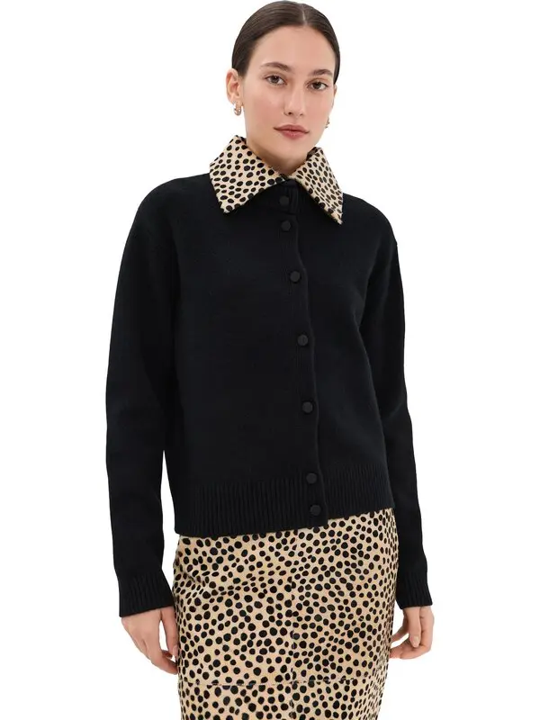 RÓHE Cheetah Collar Cardigan - Black