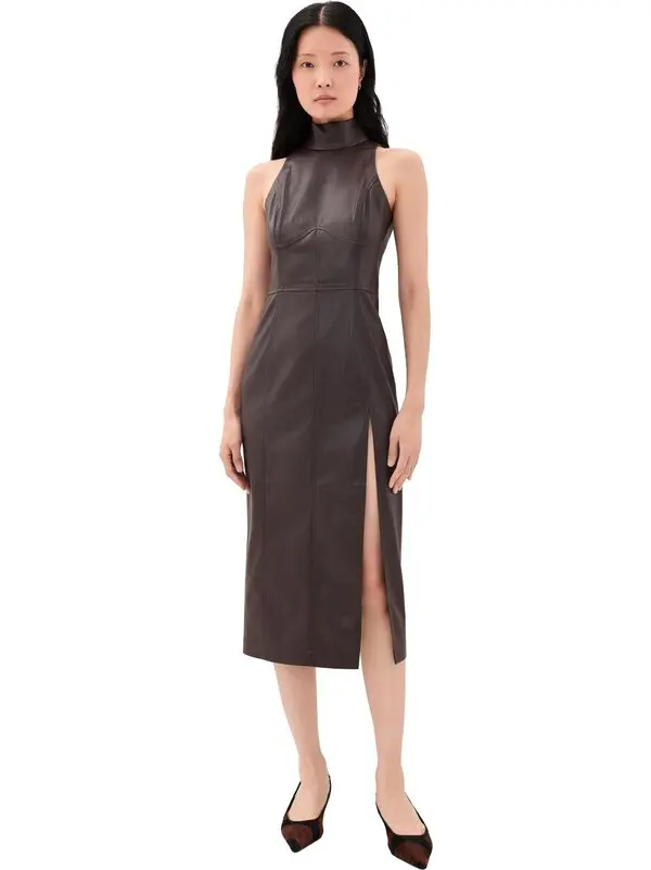 Susana Monaco Faux Leather Mock Sleeveless Slit Dress - Java