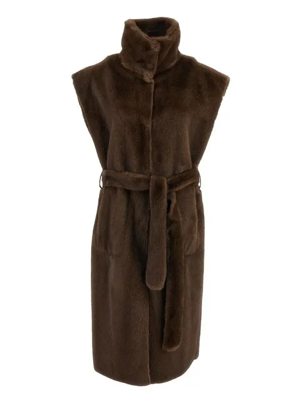 STAND STUDIO Gilet Lungo Oaklynn In Eco-pelliccia Con Cintura - Marrone
