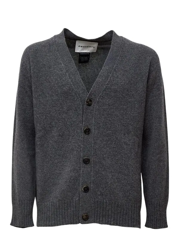 AMARANTO Distressed V-neck Cardigan Sweater By - Grey