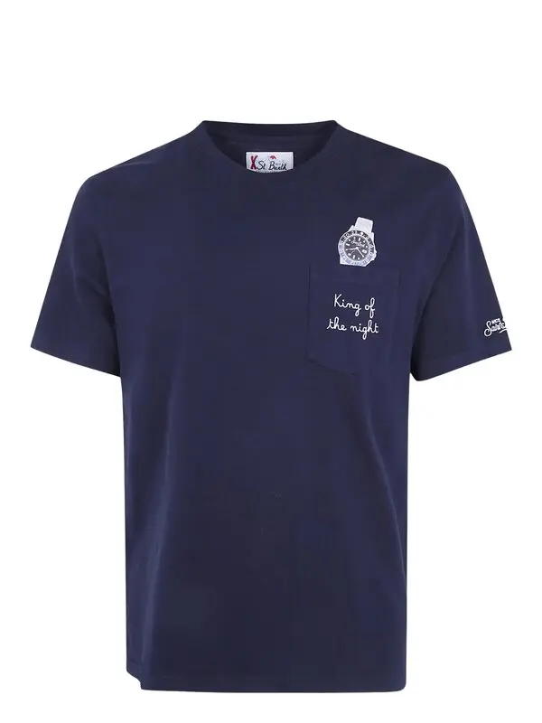 MC2 SAINT BARTH Watch Printed And King Of The Night Embroidered T-shir - Blue
