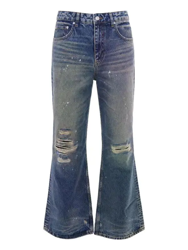 FLANEUR Paint-splatter Distressed Jeans - Blue