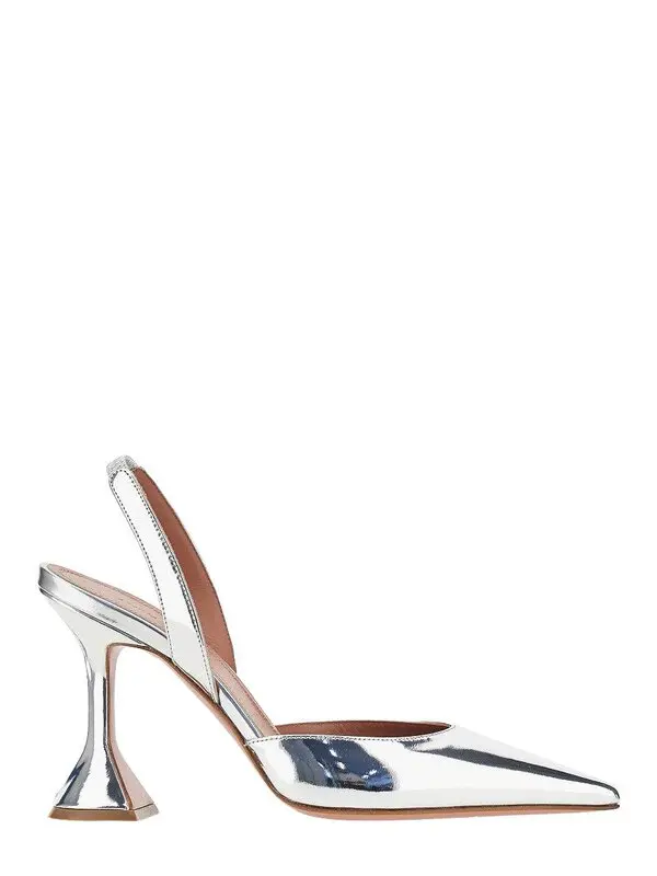 Amina Muaddi Holli' Metallized Leather Slingback Pumps - Silver