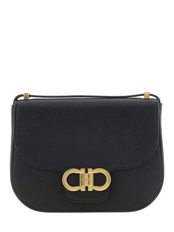 FERRAGAMO North-south Double Gancini' Crossbody Bag - Black