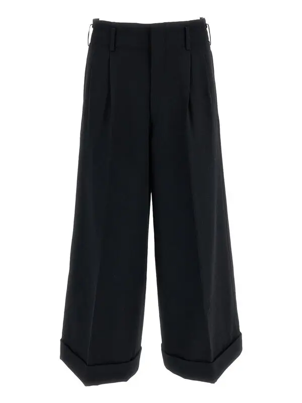 Comme Des Garçons Pantaloni In Lana Gamba Larga - Nero