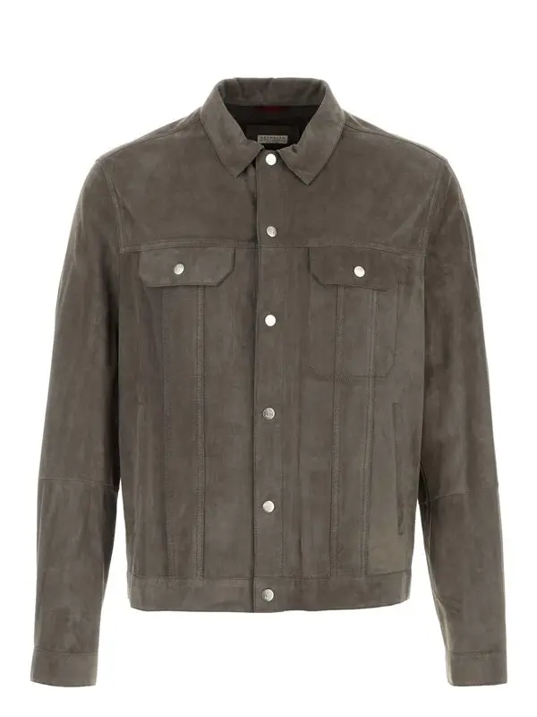 Brunello Cucinelli Dove Grey Suede Overshirt - Gray